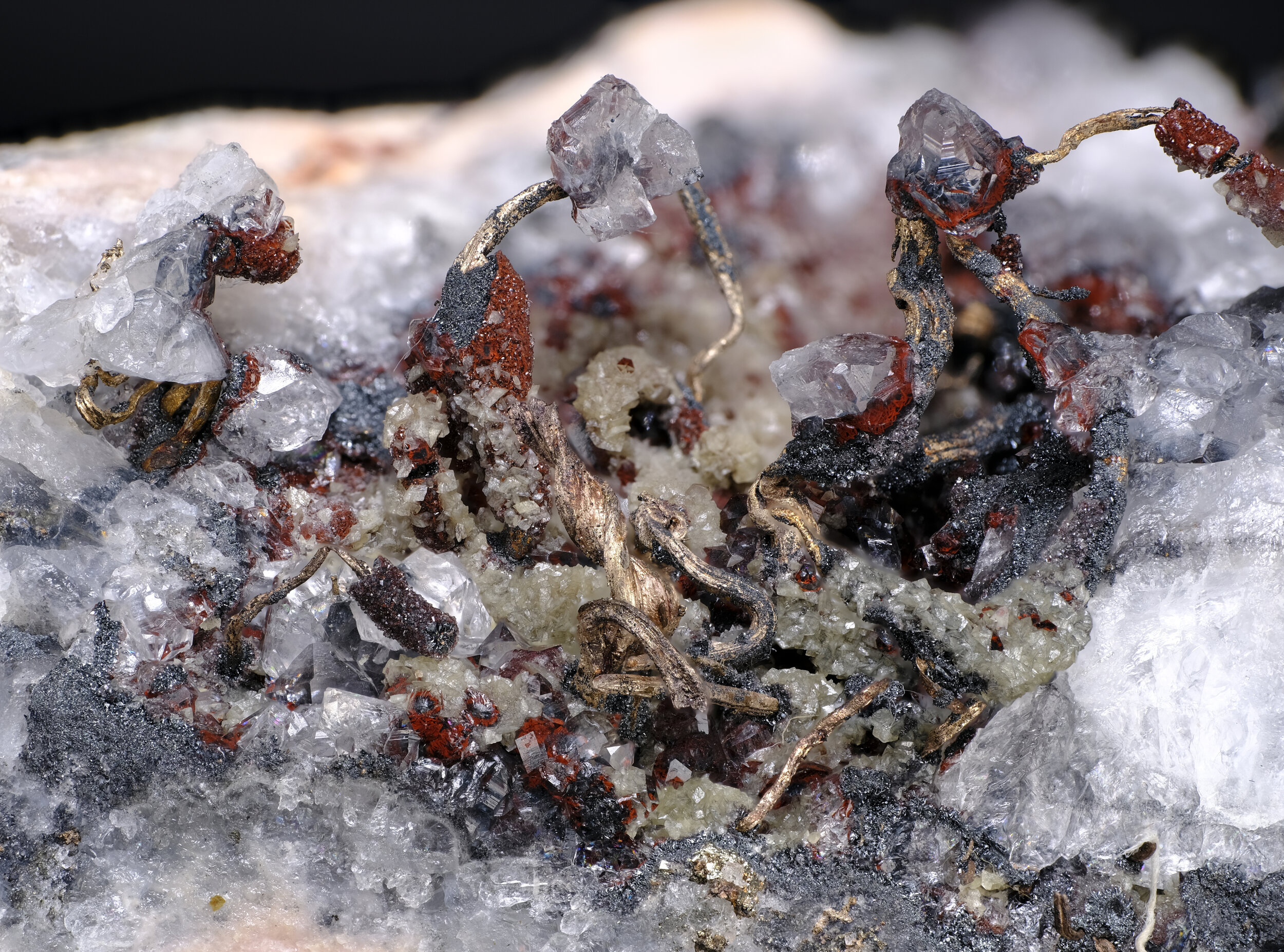Silver with Rhodochrosite and Acanthite, Quartz, Calcite - Uchucchacua ...