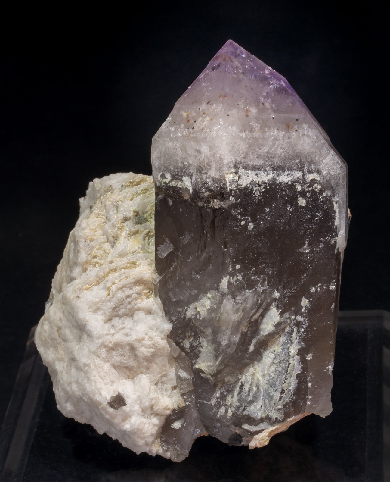 Quartz (variety amethyst) with Quartz (variety smoky) and Microcline ...