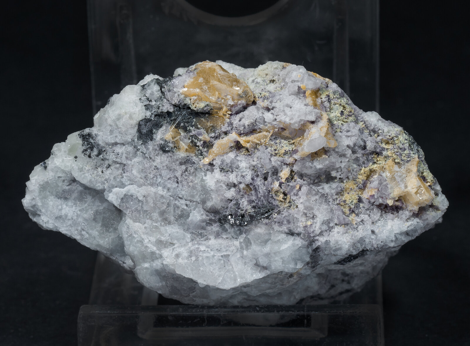 Wulfenite (variety chillagite) with Baryte, Fluorite, Cerussite and ...