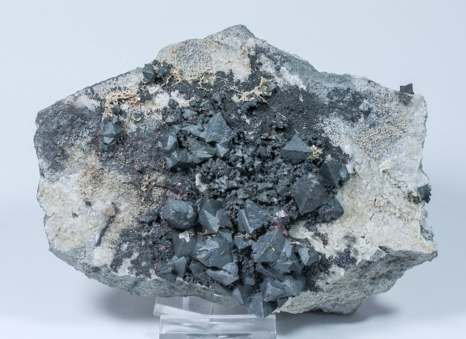 Acanthite with Siderite and Proustite - Imiter Mine, Jebel Saghro ...