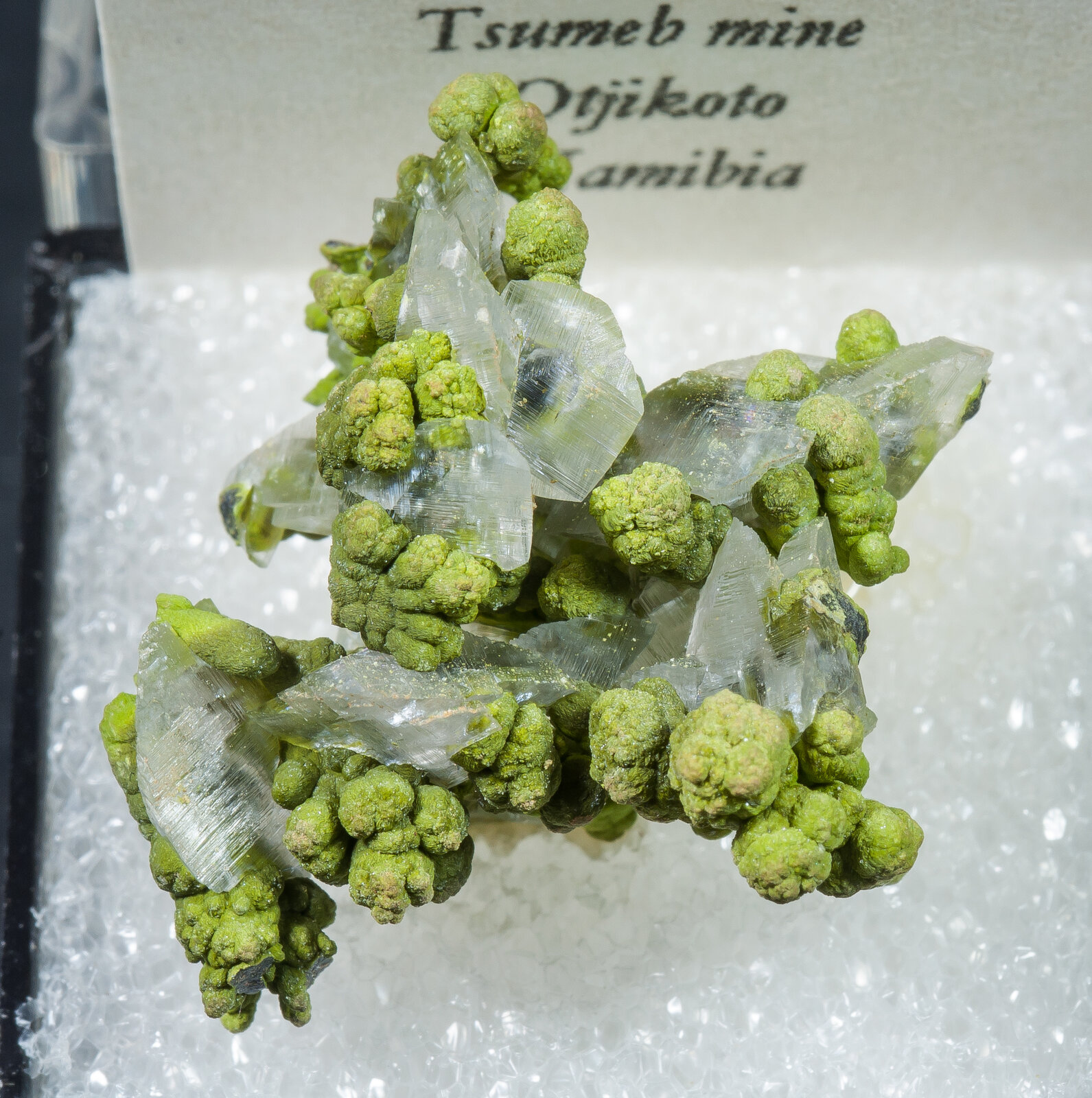 Mottramite with Calcite - Tsumeb Mine, Tsumeb, Otjikoto Region Namibia ...