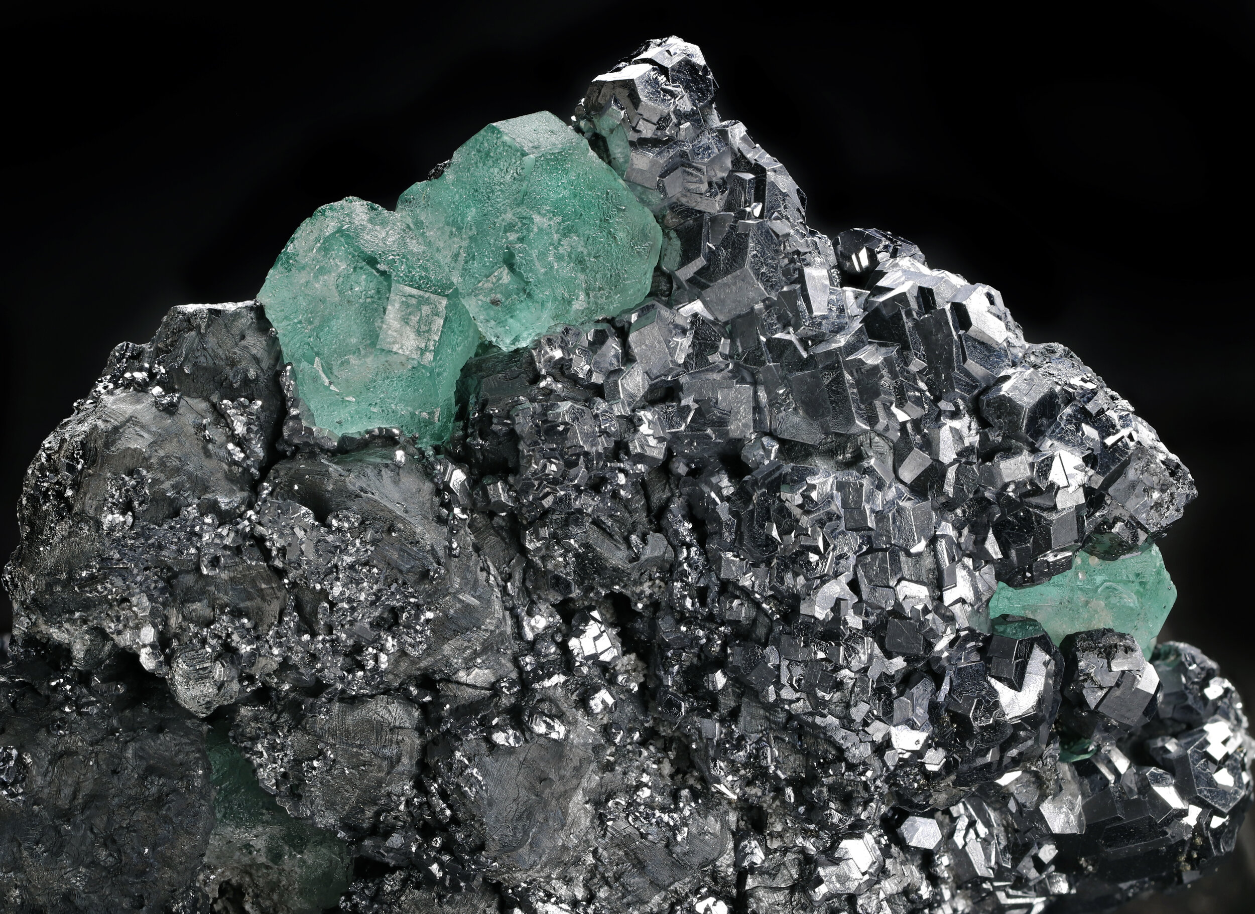 Geocronite with Galena and Fluorite (octahedral) - Milpo Mine, Cerro de ...