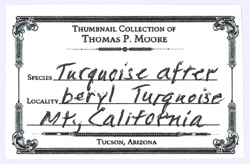 Turquoise after Beryl - Apache Mine, Turquoise Mountain, Halloran ...