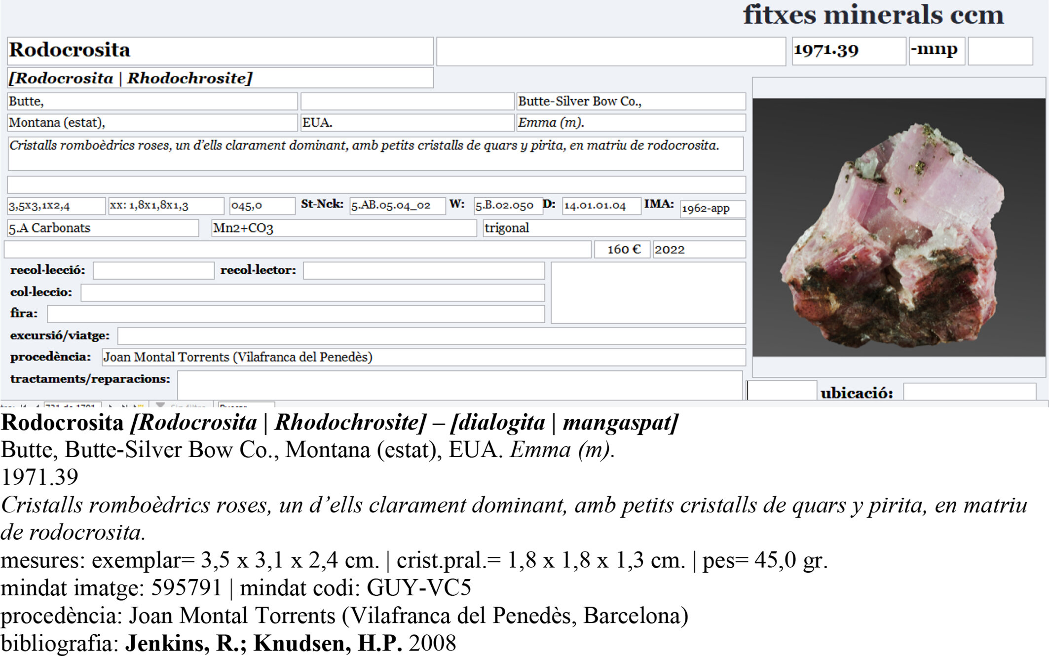 Rhodochrosite, Quartz, Pyrite - Emma Mine, Butte, Butte District ...