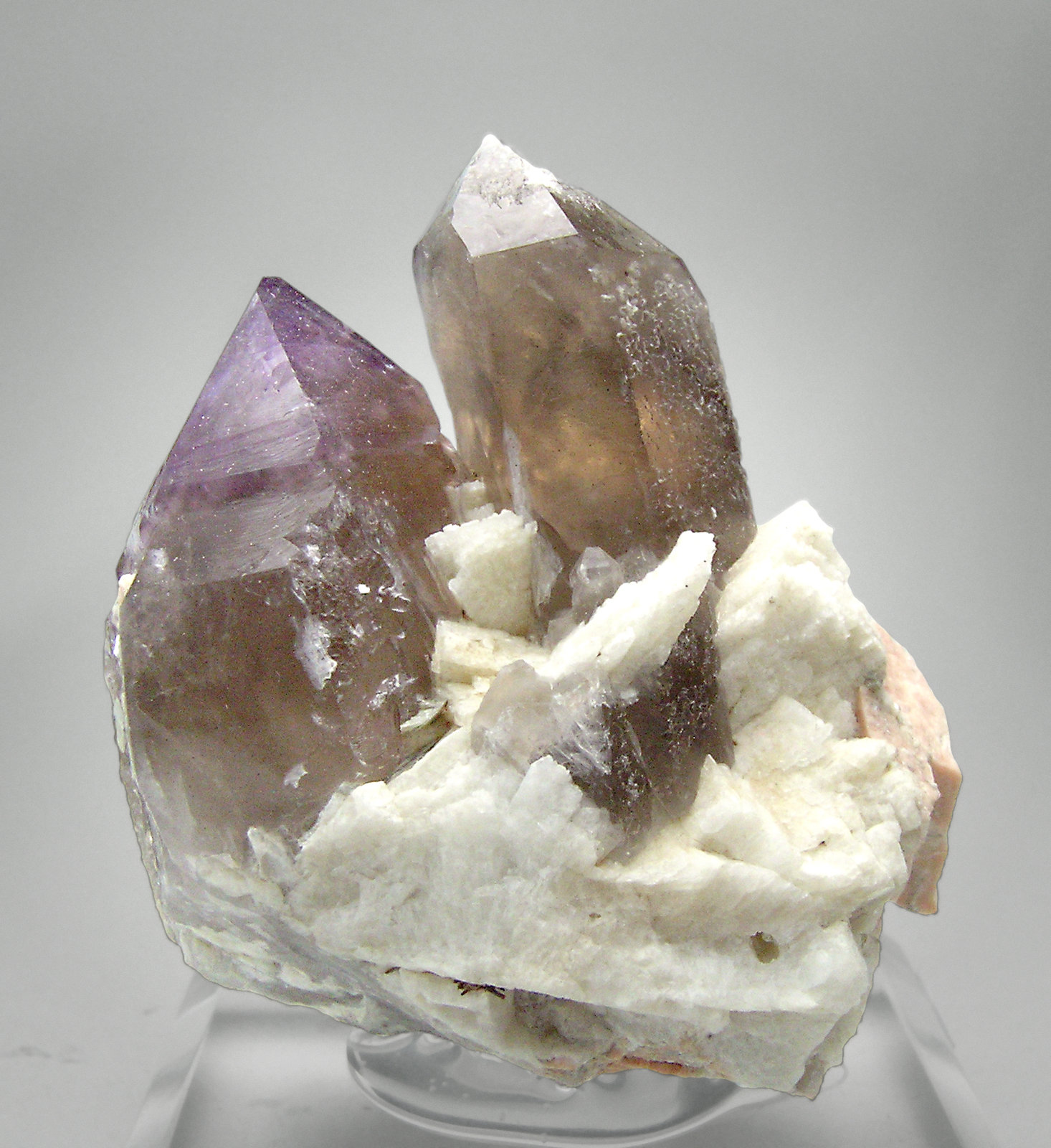 Quartz (variety amethyst) with smoky Quartz, Albite and Microcline ...